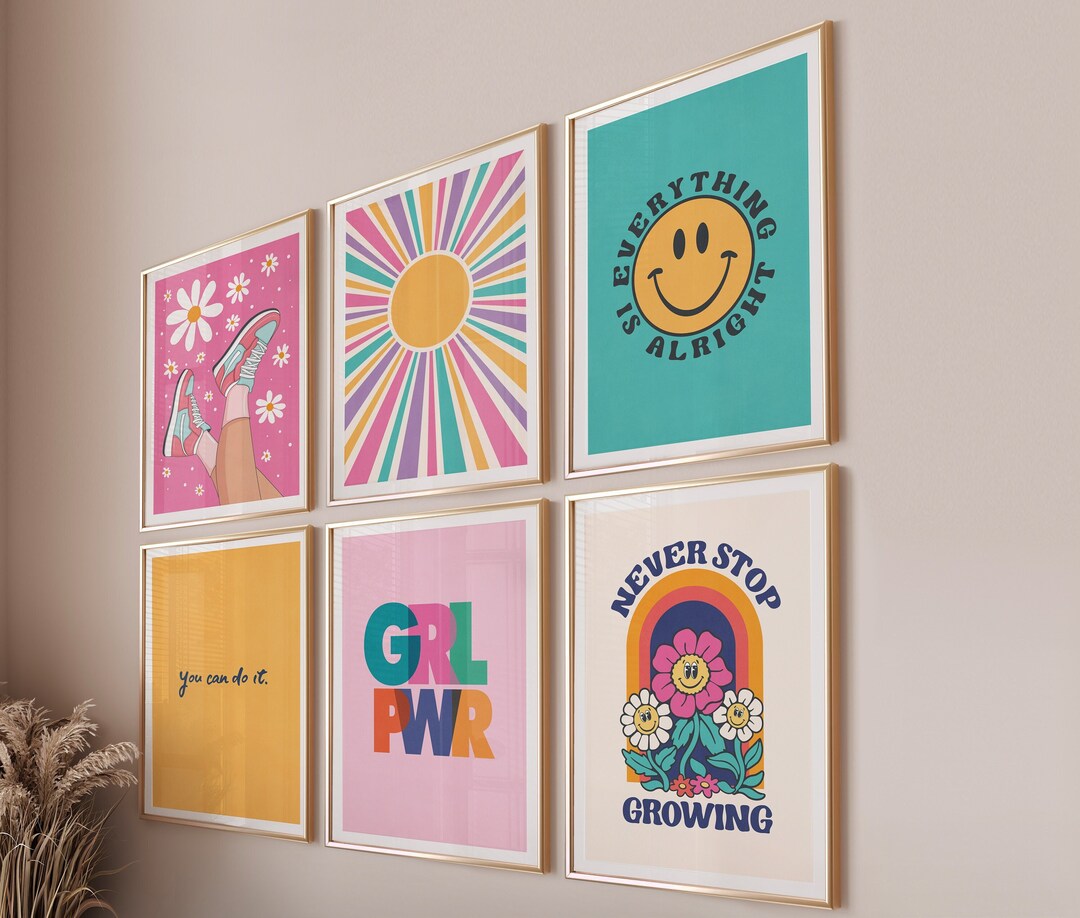 Colorful Art Print Set of 6 Printable Posters, Kids Bedroom Art ...