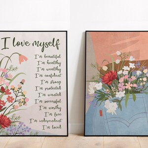 Positive Affirmation Wall Art Printable Set of 2 Prints, Self Love ...