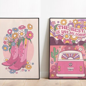 Pink Wall Art Prints, Retro Wall Art Prints Set of 2, Trendy Prints ...