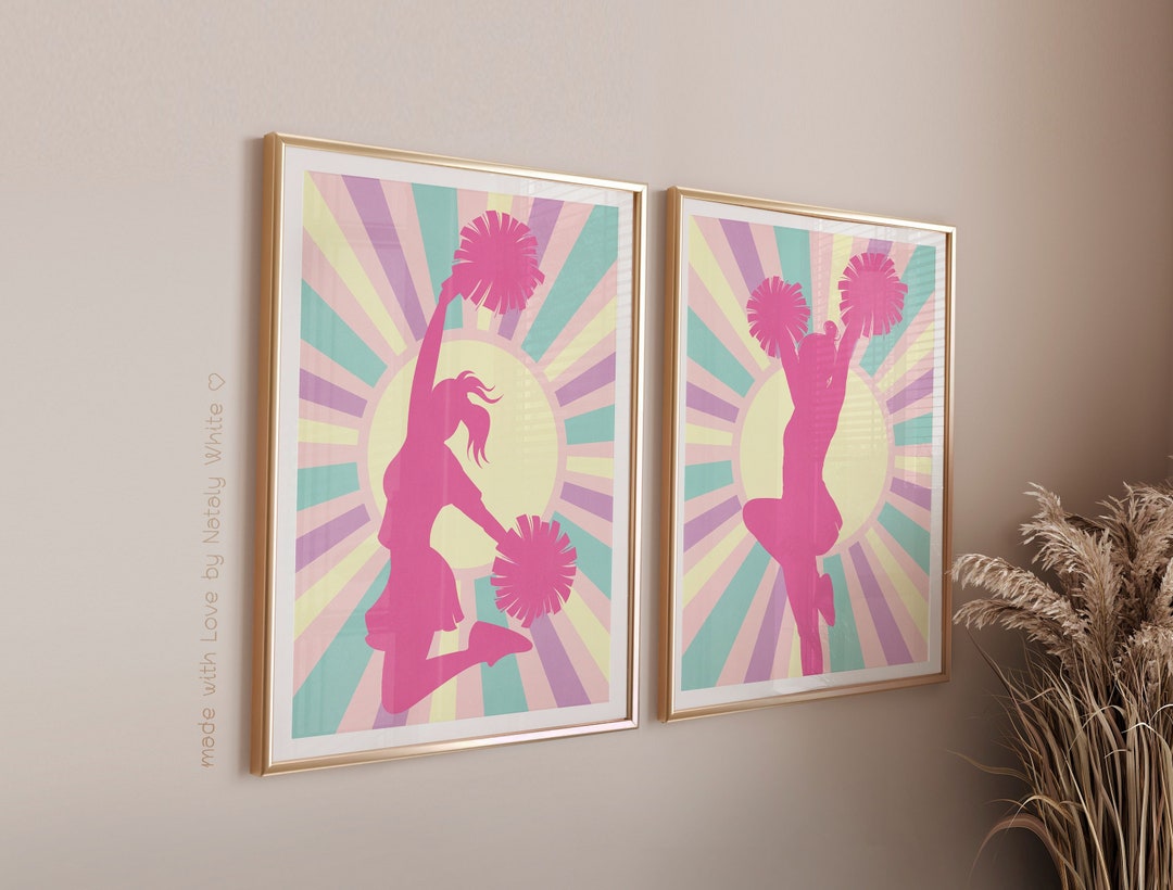 Dorm Room Decor Printable Poster Set of 2 Prints, Pink Cheerleader Wall ...