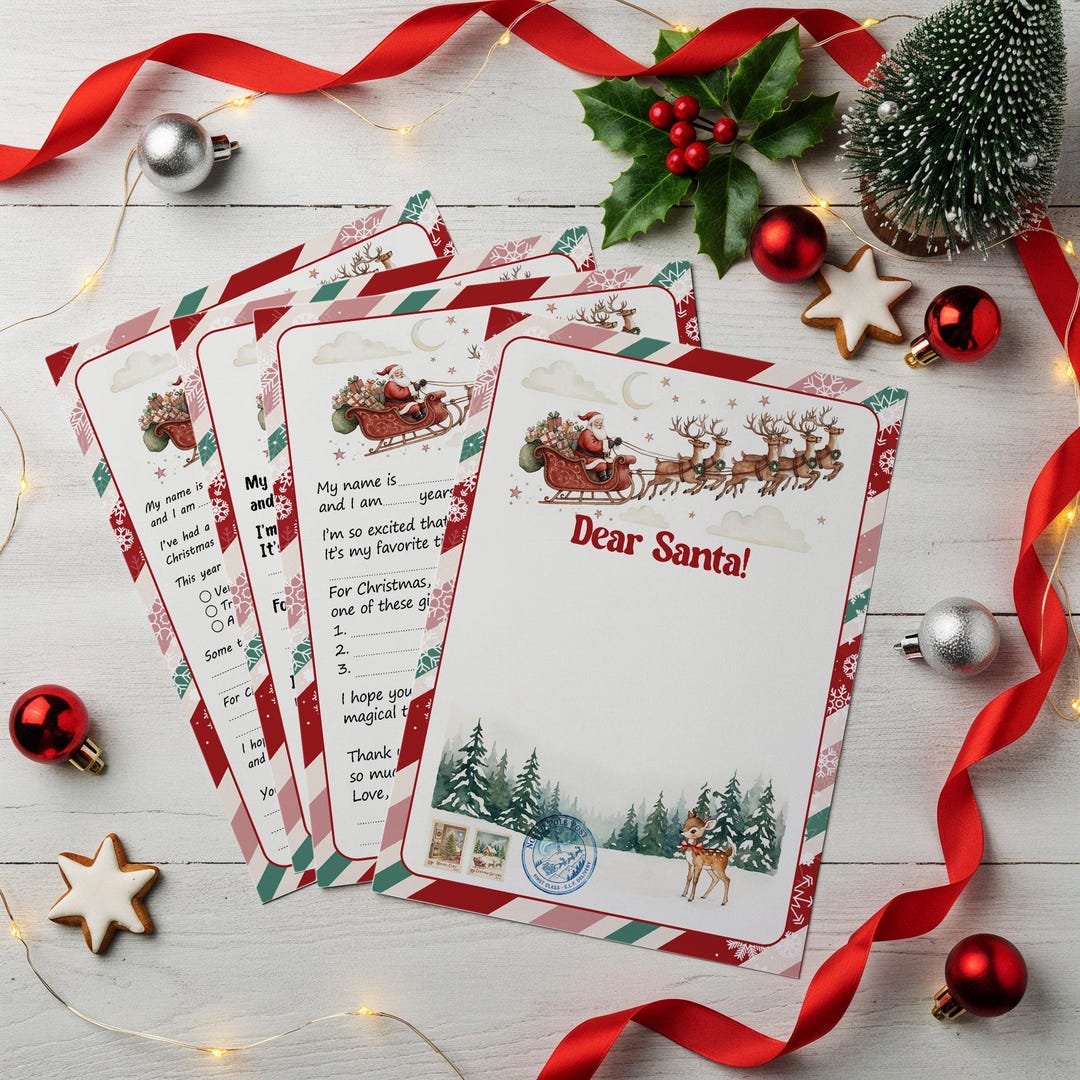 Santa Letter Template, Vintage Christmas Printable Download, Letter ...