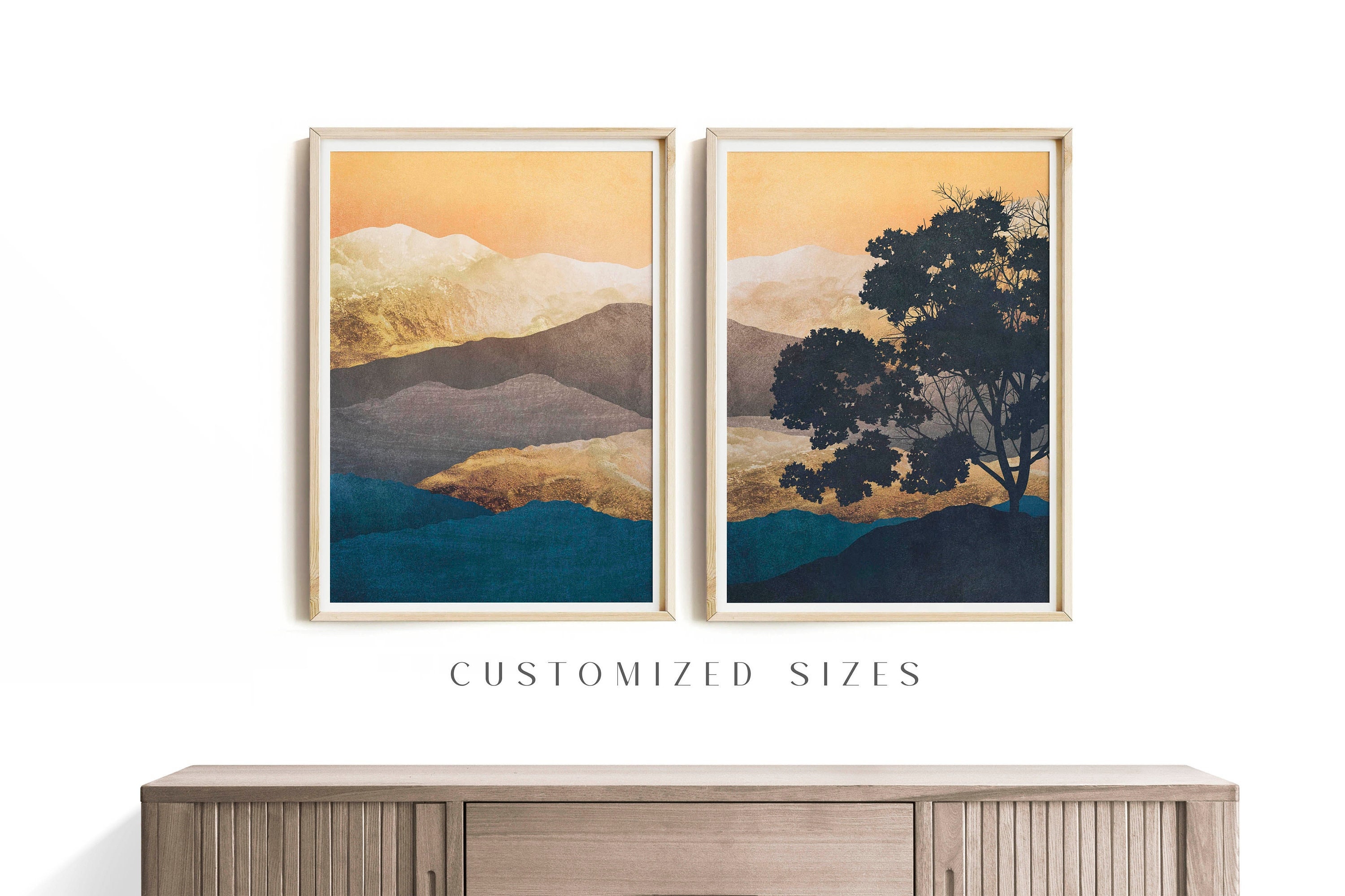 Blue Wall Art Prints, Blue Gold Wall Art Prints Set, Navy Blue and ...