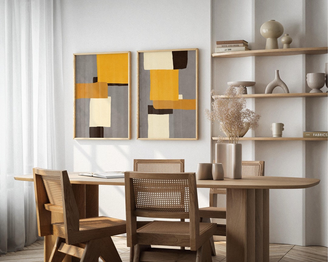 Yellow Abstract Art Set of 2, Wall Art Prints Abstract Downloadable ...