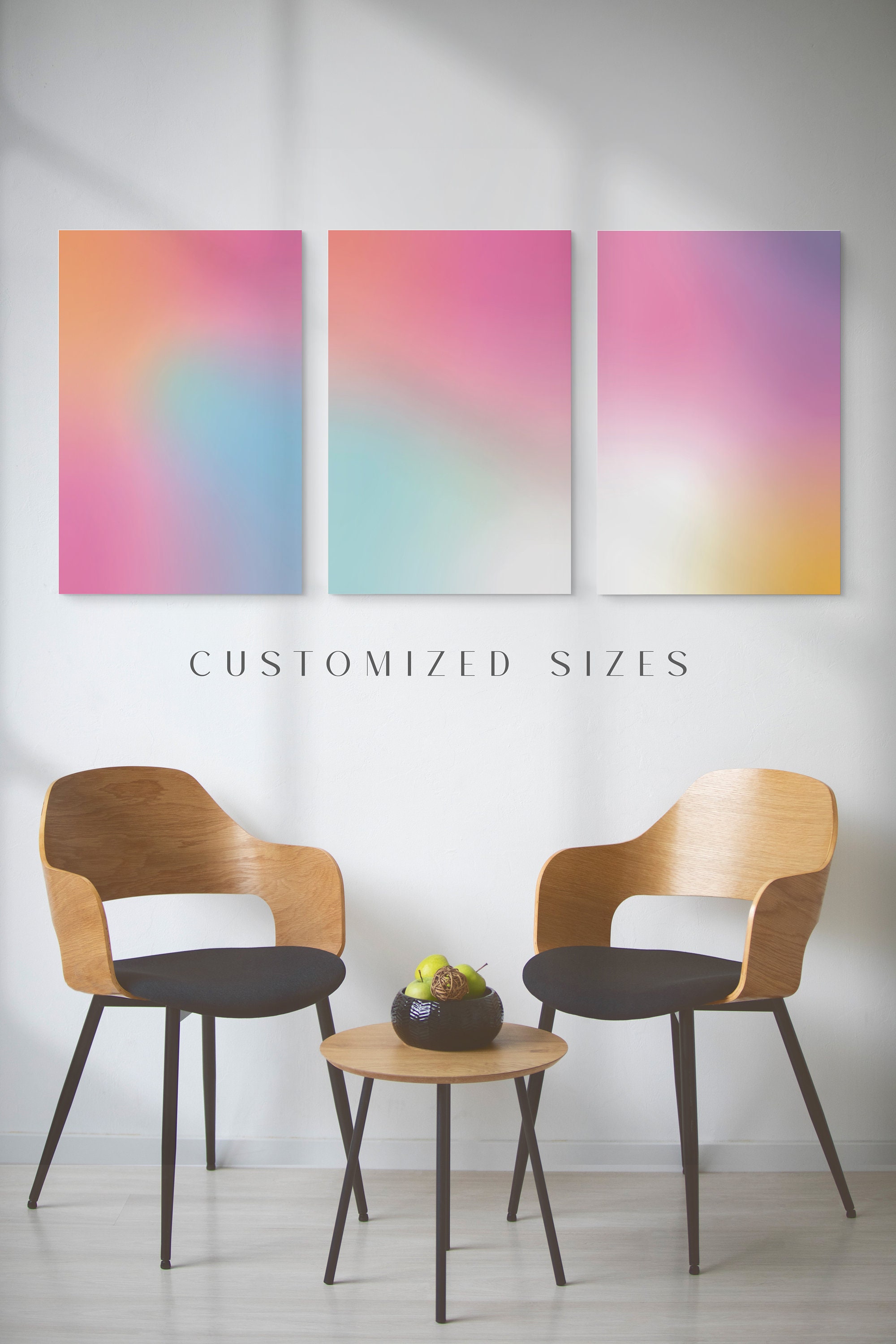 Gradient Print Set of 3 Wall Art Abstract, Trendy Pink Wall Art Modern ...