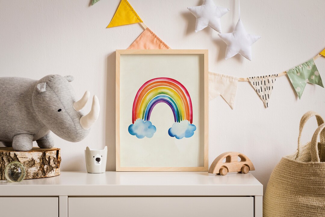 Rainbow Wall Art for Nursery Watercolor Poster, Colorful Nursery Wall ...