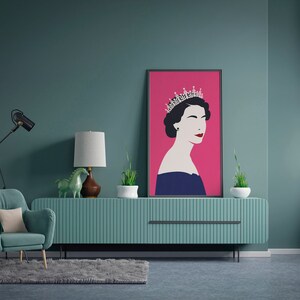 Queen Elizabeth Print Digital Artwork, Pink Poster Queen Elizabeth II ...