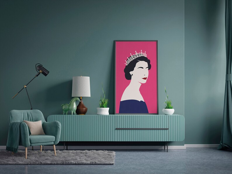 Queen Elizabeth Print Digital Artwork Pink Poster Queen - Etsy