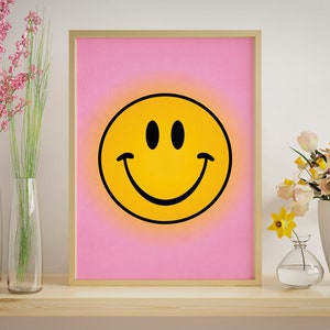 Funky Wall Art Smiley Face Print Download Trendy Pink Wall - Etsy