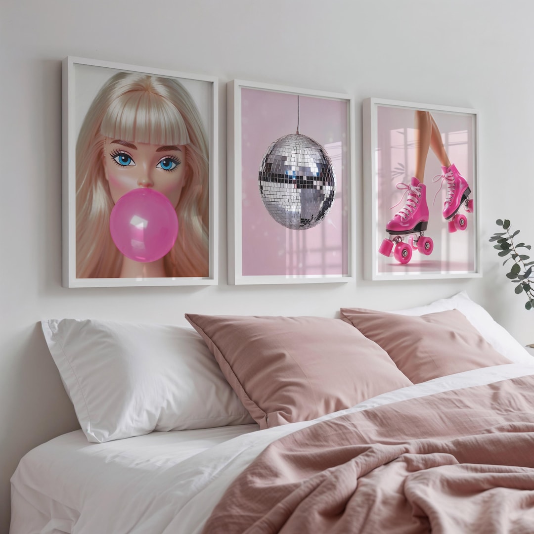 Preppy Wall Art Fashion Doll With Bubble Gum, Girls Room Decor ...