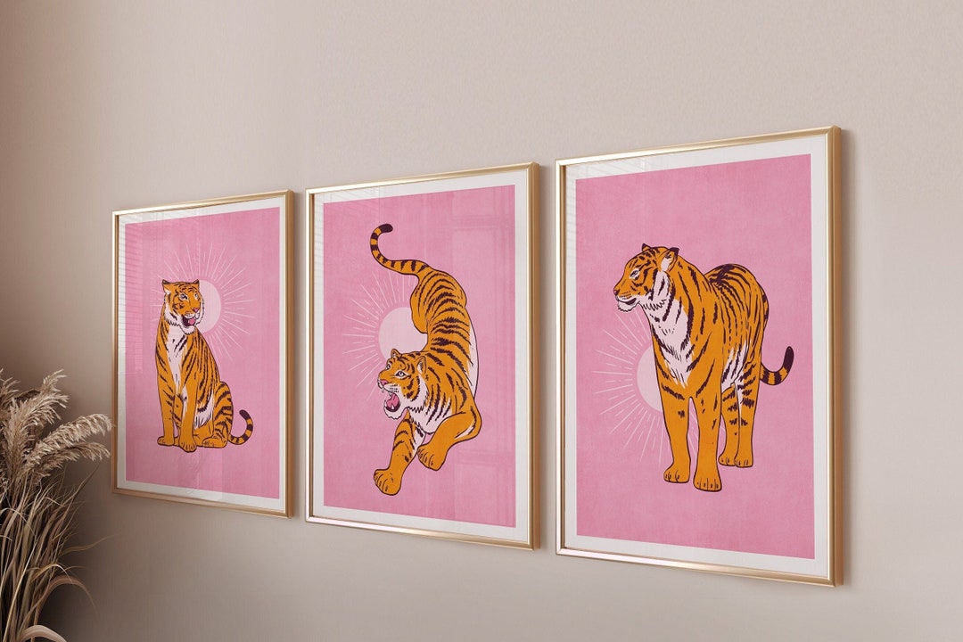 Láminas artísticas de tigre rosa: Decoración de pared moderna y preppy ...