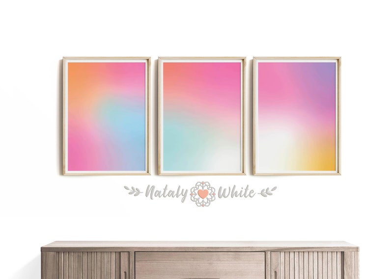 Gradient Print Set of 3 Wall Art Abstract Trendy Pink Wall - Etsy