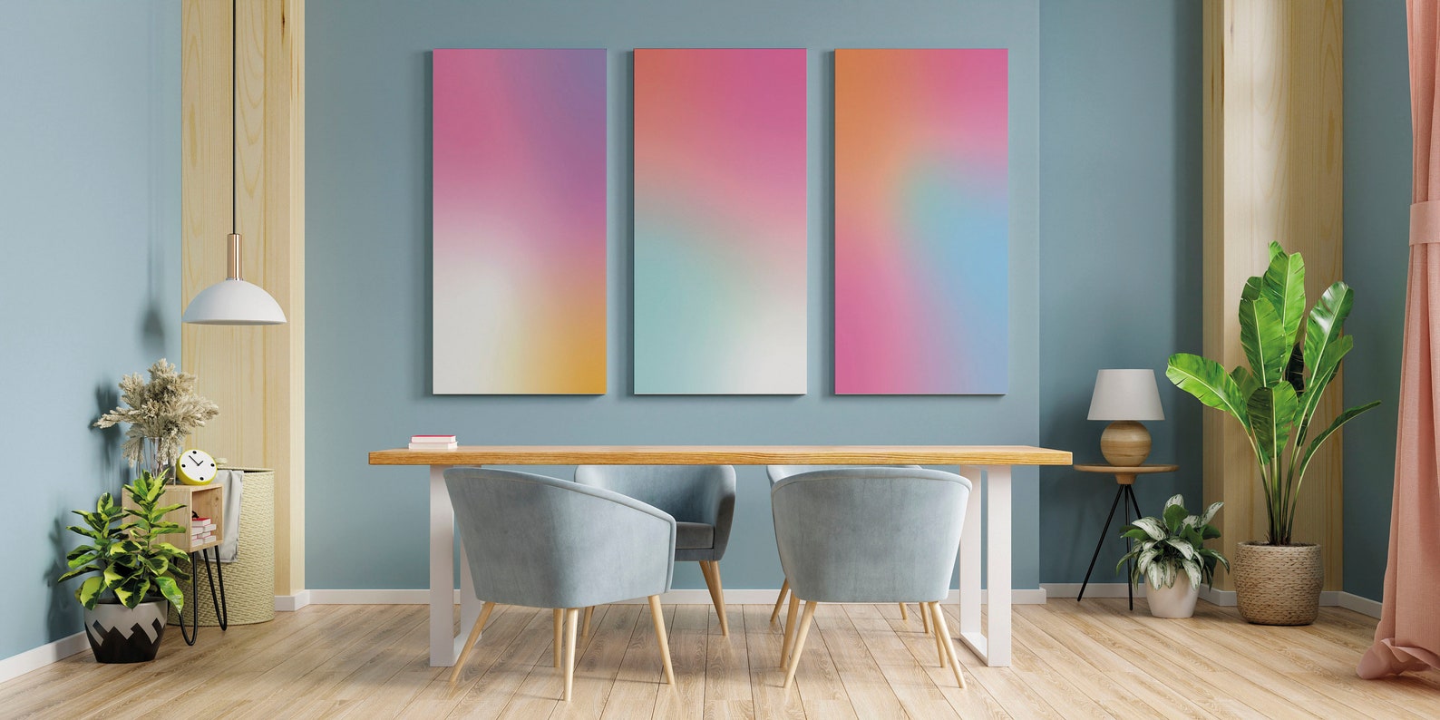 Gradient Print Set of 3 Wall Art Abstract, Trendy Pink Wall Art Modern ...