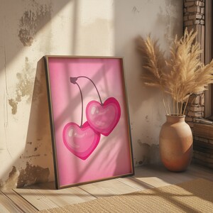 Pink Wall Art Cherry Poster Instant Download, Aesthetic Pink Poster ...