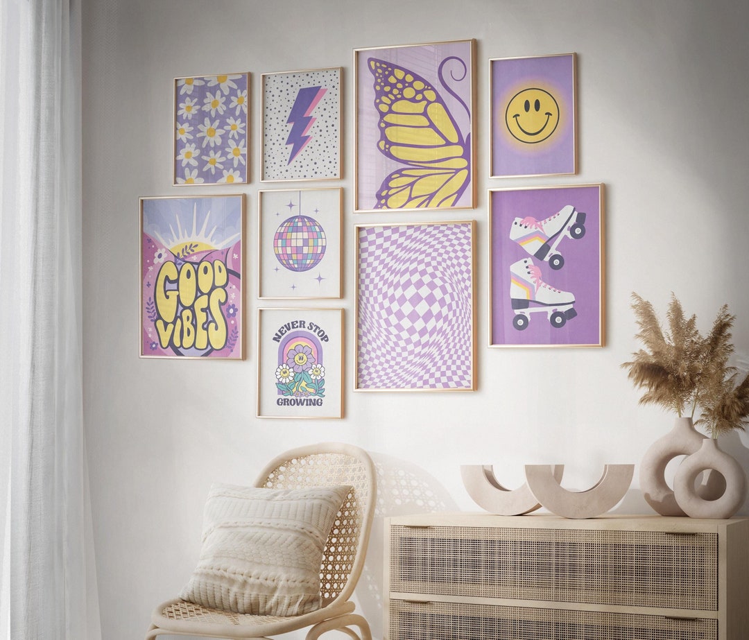 Purple Wall Art Preppy Poster Set, Preppy Printable Purple Wall Prints ...