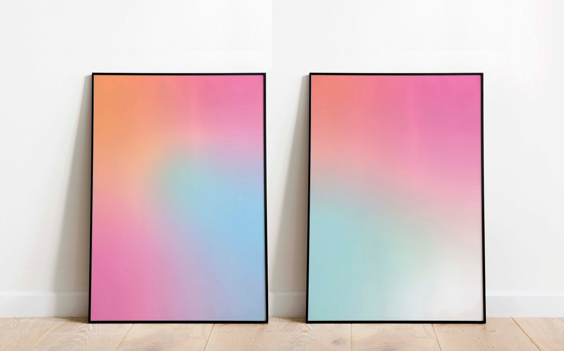 Gradient Print Set of 3 Wall Art Abstract Trendy Pink Wall - Etsy
