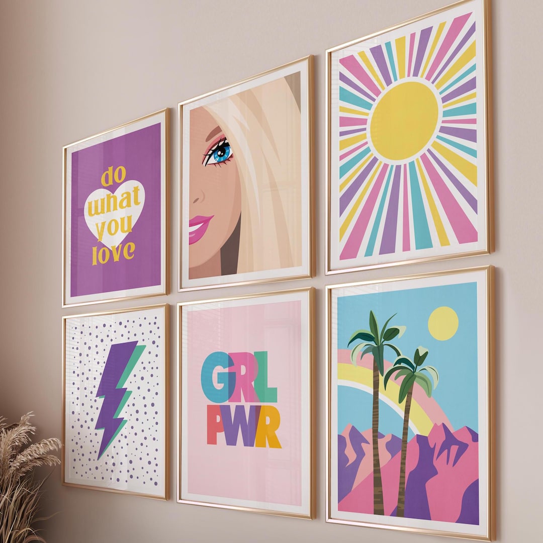 Preppy Wall Art Girly Poster Set of 6 Colorful Artwork, Aesthetic Wall ...