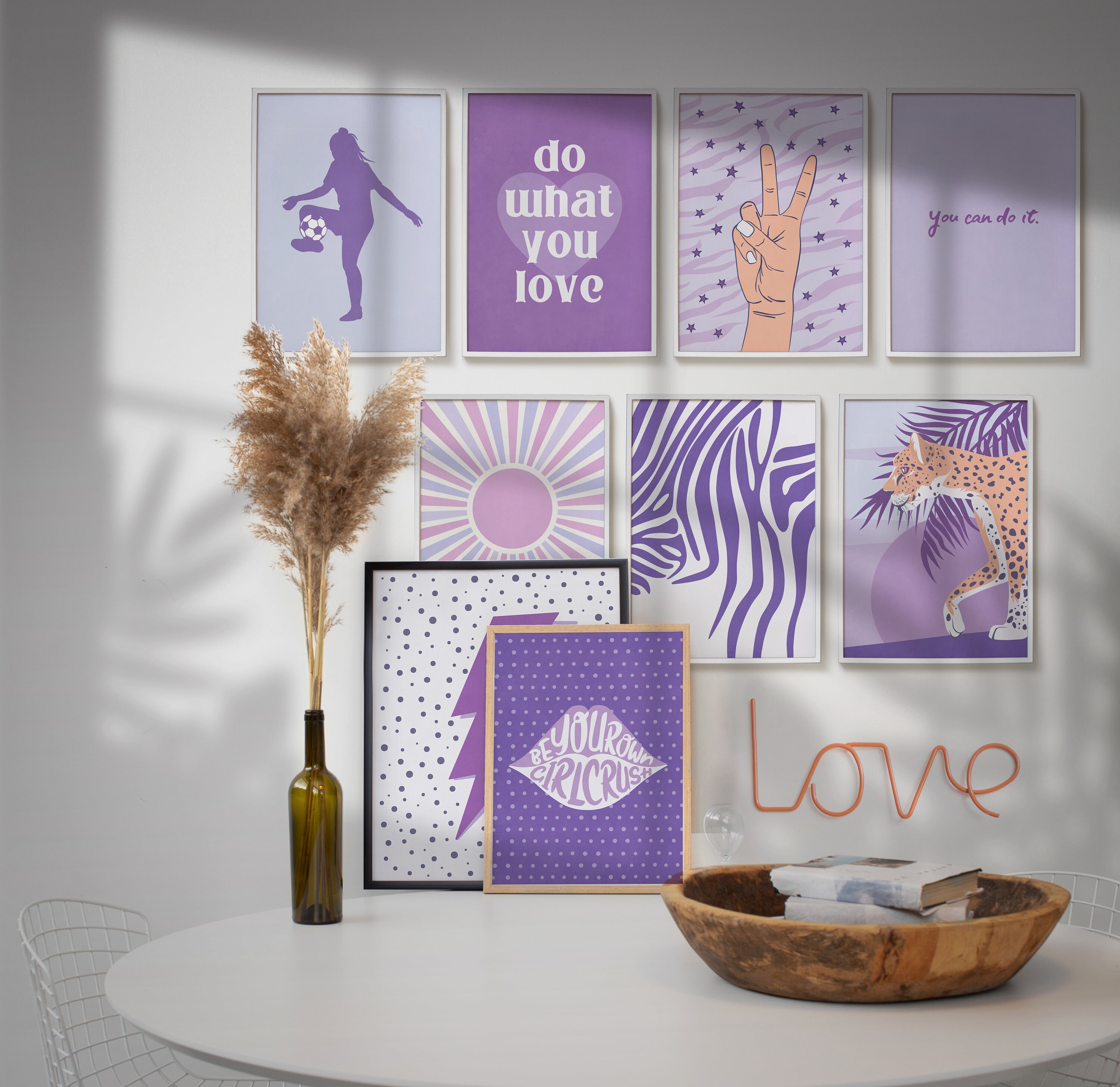 Contemporary Art Purple Bedroom Prints, Dopamine Decor Bedroom Wall Art ...
