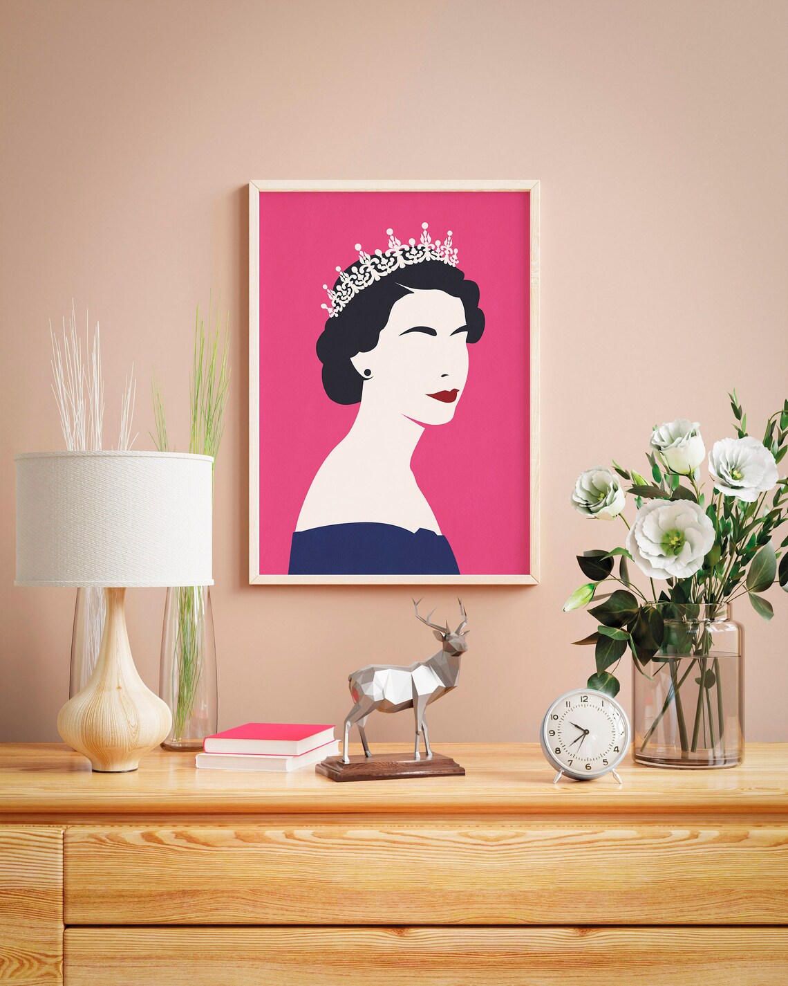Queen Elizabeth Print Digital Artwork Pink Poster Queen - Etsy