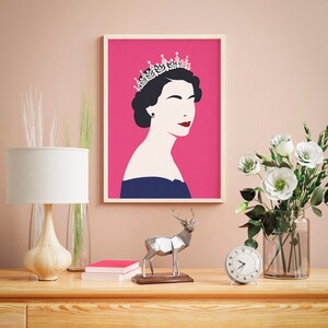 Queen Elizabeth Print Digital Artwork, Pink Poster Queen Elizabeth II ...