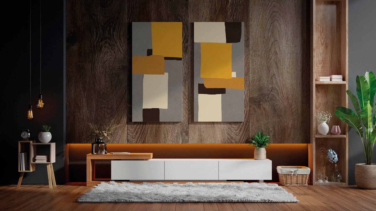 Yellow Abstract Art Set of 2, Wall Art Prints Abstract Downloadable ...