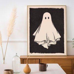 Cute Ghost Decor for Wall, Printable Halloween Poster Vintage, Black ...