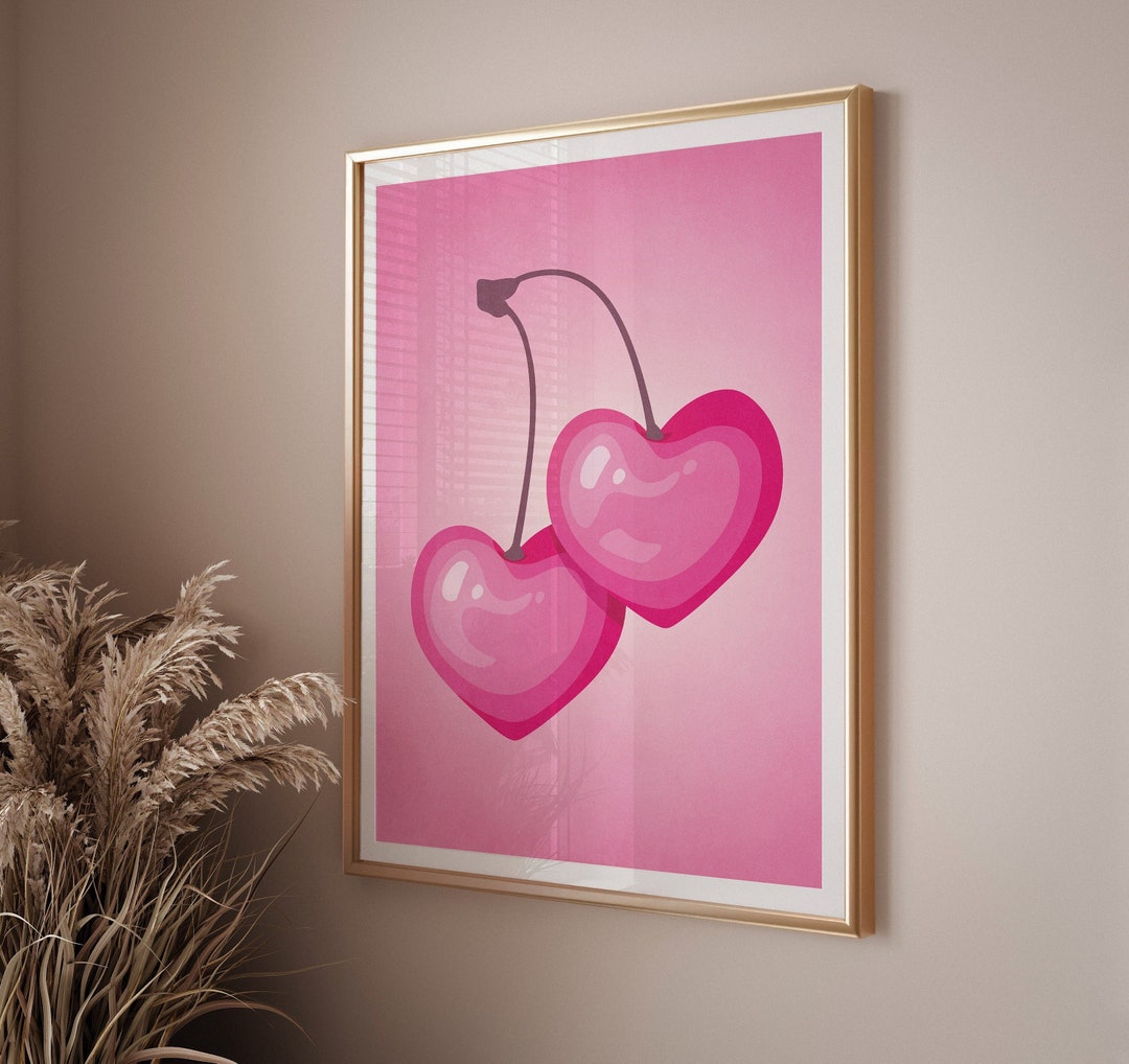 Pink Wall Art Cherry Poster Instant Download, Aesthetic Pink Poster ...