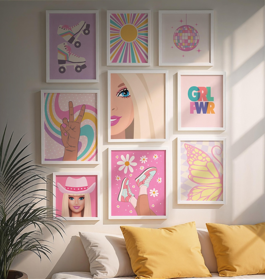 Pink Girly Wall Art Set of 9 Printable Girly Wall Decor, Funky Poster ...