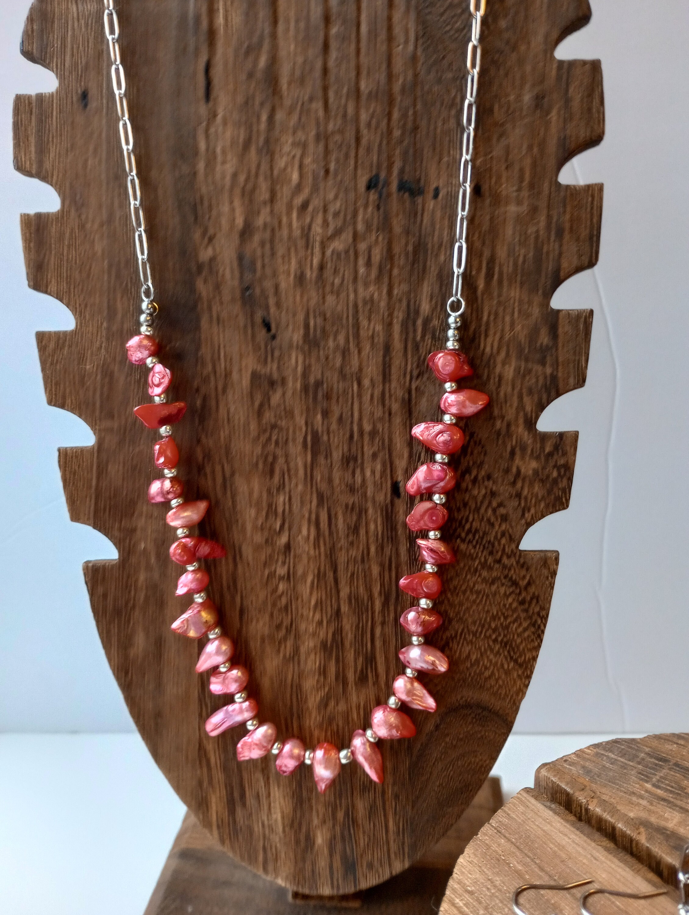 Watermelon BAROQUE PEARLS and Stainless PAPERCLIP Necklace Set - Etsy