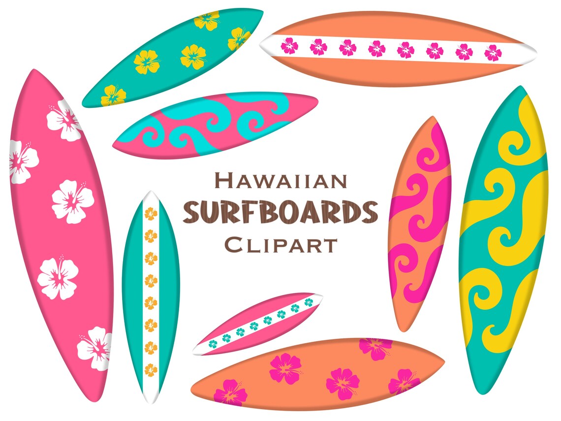 Tropical Surfboard Clipart Hawaiian Surfboard Clipart PNG - Etsy