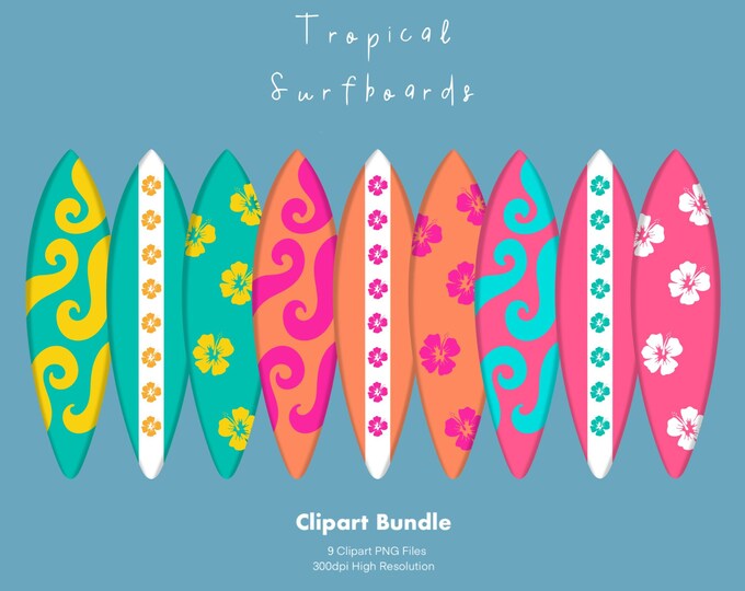 Tropical Surfboard Clipart Hawaiian Surfboard Clipart PNG Surfing Clip ...
