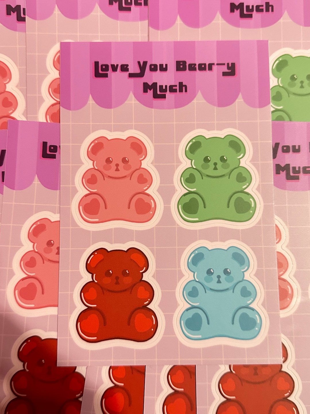 Valentine Gummy Bear Sticker Sheet Love You Bear-y Much Kawaii Cute ...