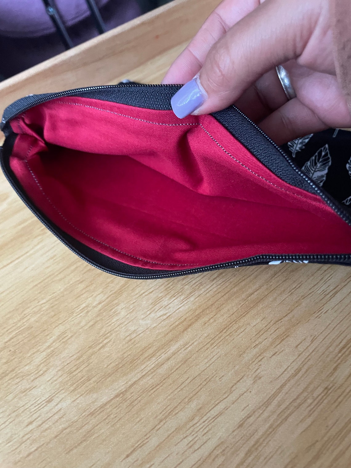 Handmade Black/white/red Feather Design Cosmetic Bag - Zipper Pouch ...