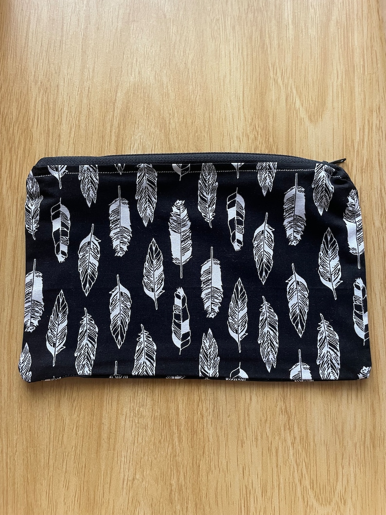 Handmade Black/white/red Feather Design Cosmetic Bag - Zipper Pouch ...