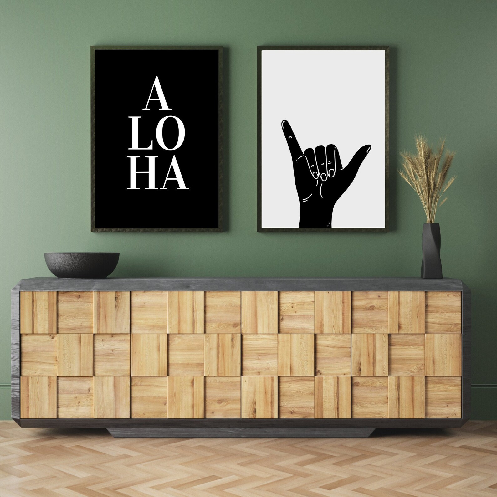 Modern Aloha Print Set of 2 Black White Wall Decor - Etsy