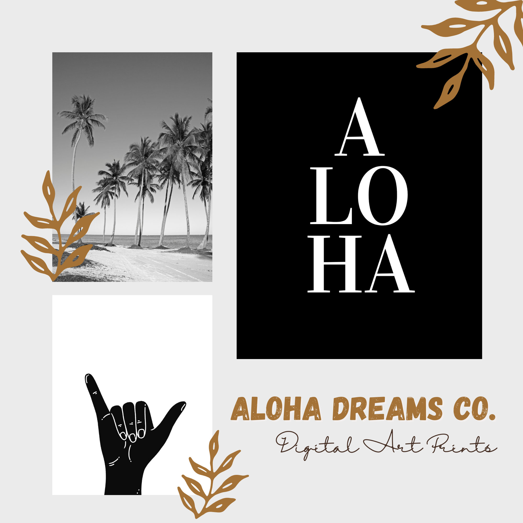 Modern Aloha Print, Set of 2, Black White Wall Decor, Minimalist Hawaii ...