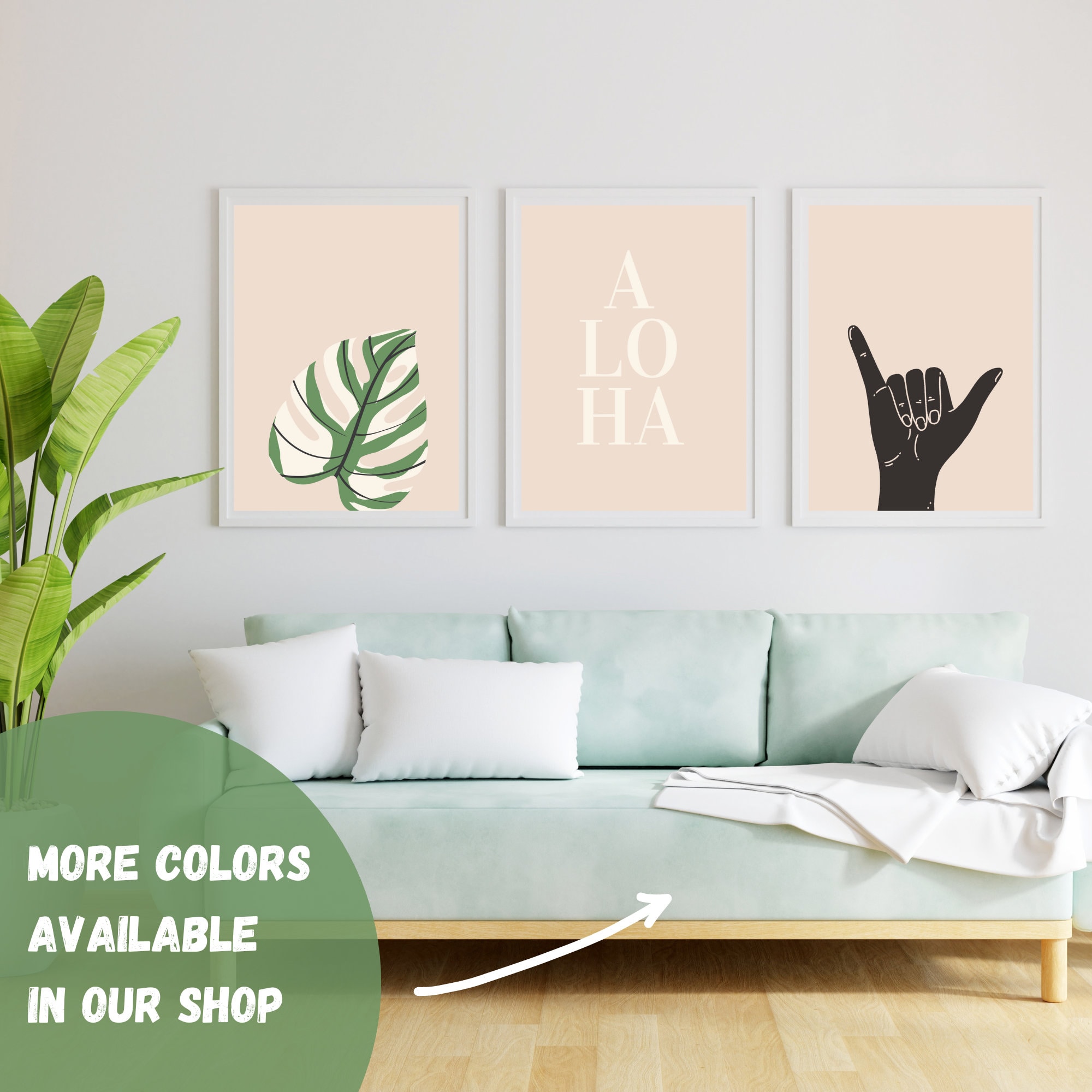 Modern Aloha Wall Art, Set of 3, Colorful Hawaii Digital Print, Shaka ...