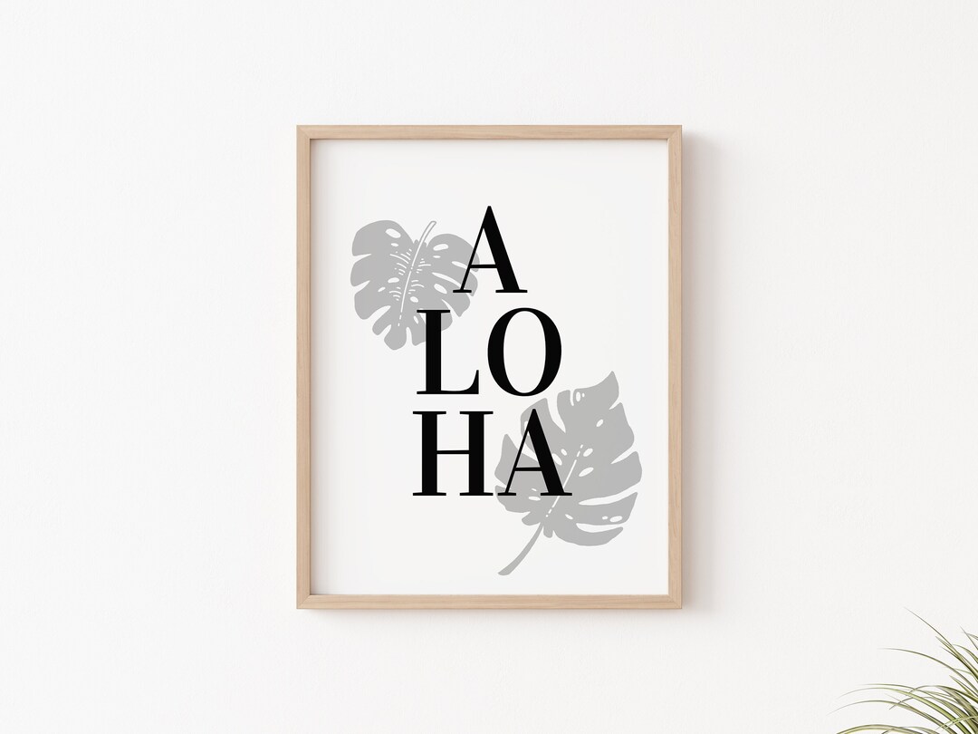 Modern Aloha Print, Palm Art, Minimalist Hawaii Wall Art, Word Design ...