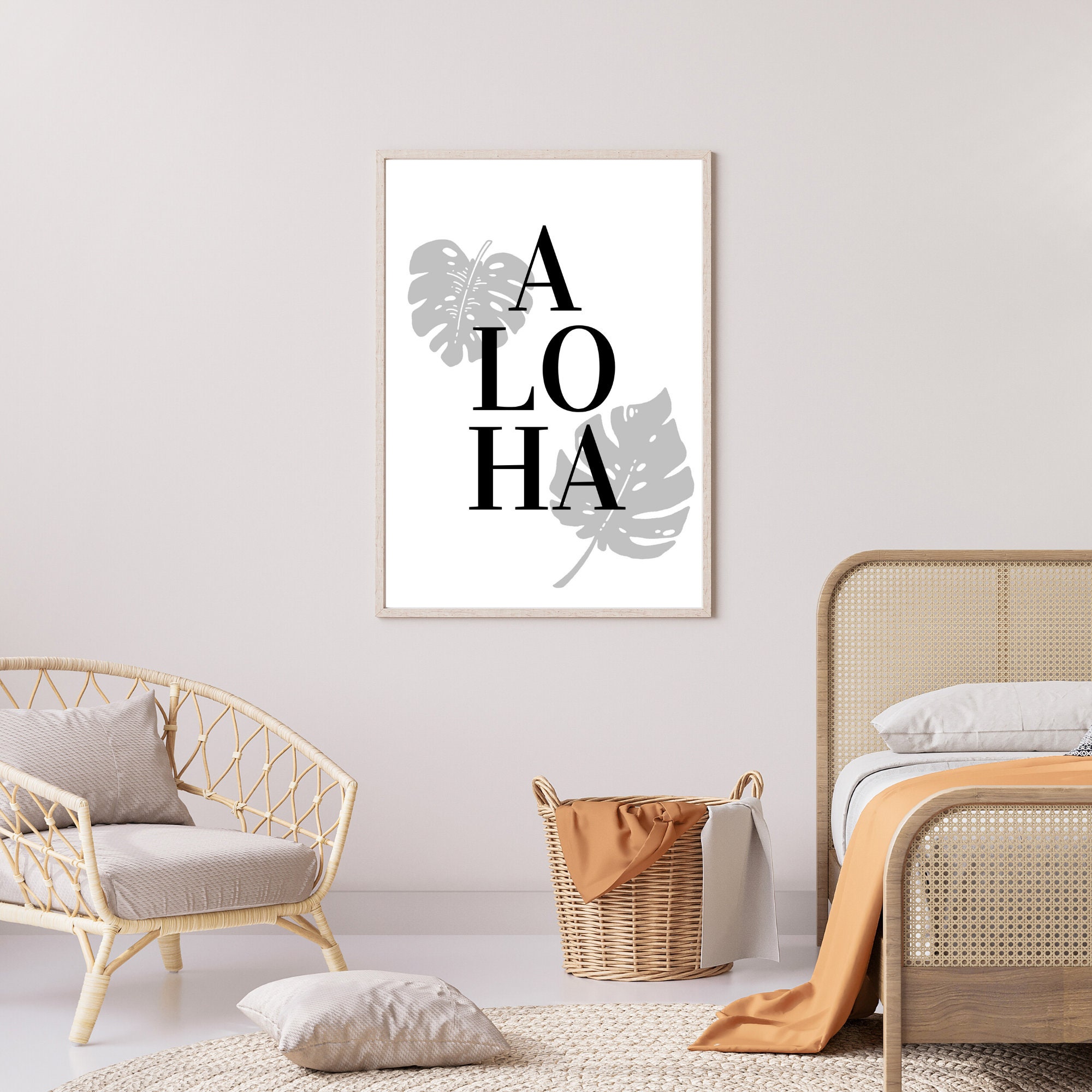 Modern Aloha Print, Palm Art, Minimalist Hawaii Wall Art, Word Design ...