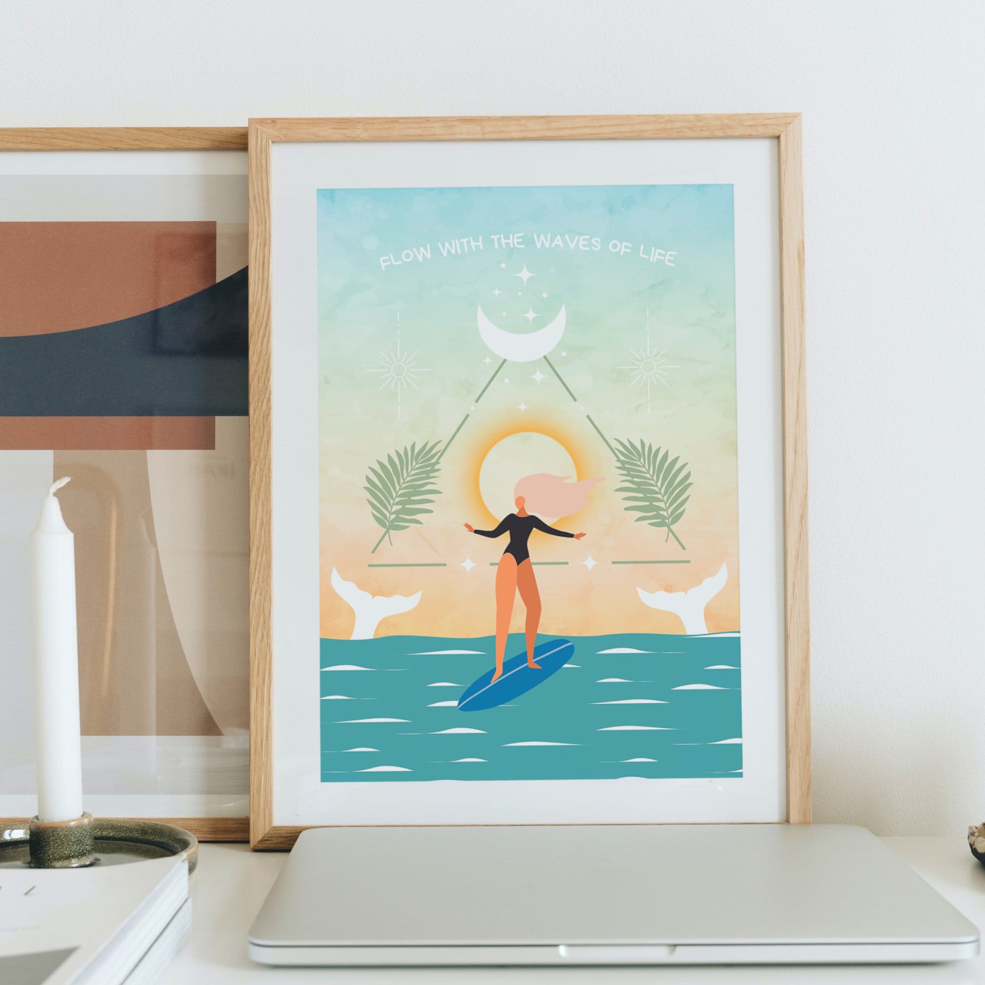 Flow With the Waves Positive Affirmation Art Surf Moon Woman Art Print ...