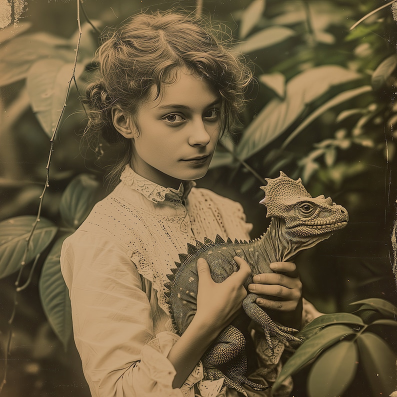 Dinosaur and Girl Art Download, Gothic Jurassic Printable Art, Dark ...
