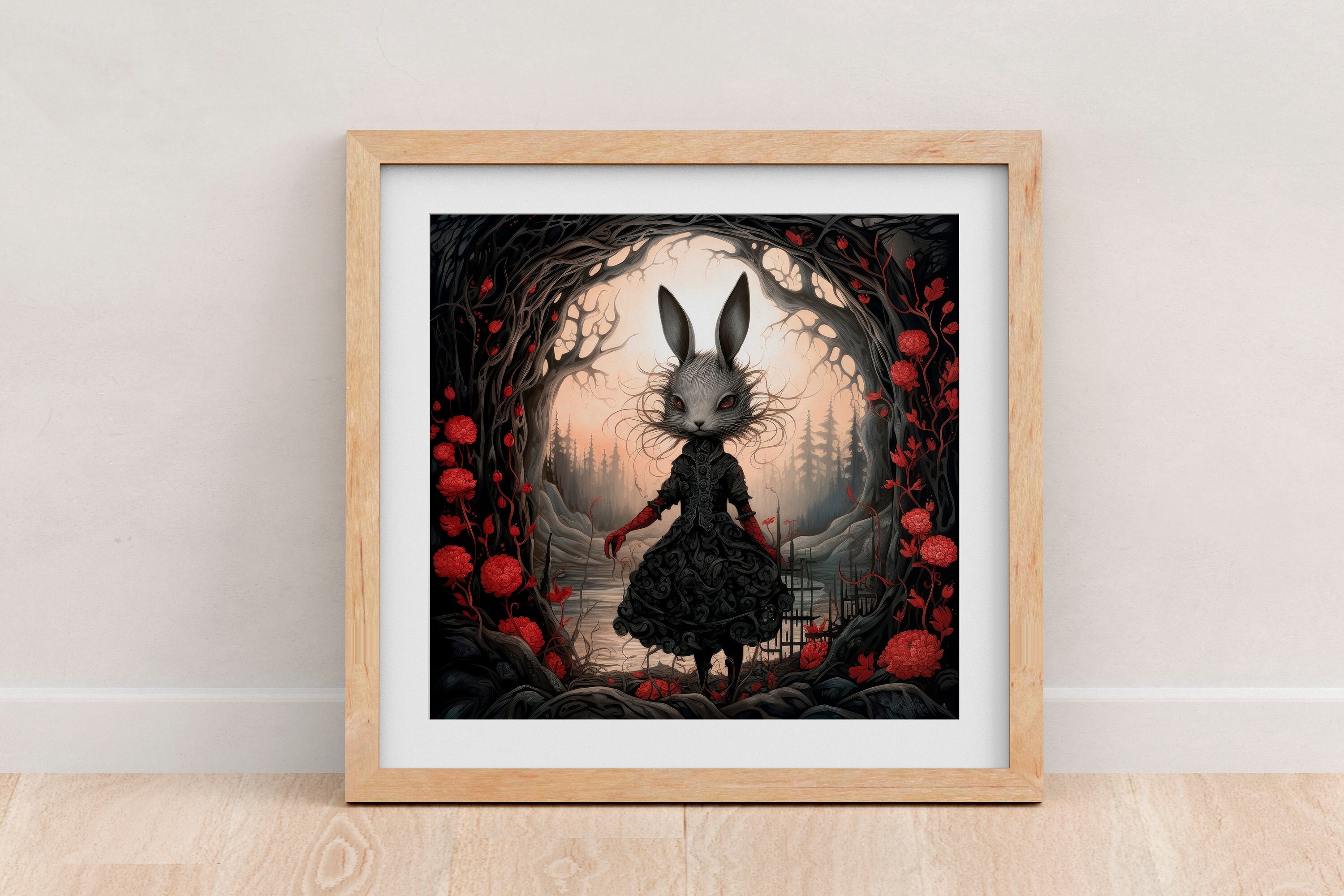 Vintage Gothic Rabbit Forest Rabbit Digital Art Dark Art - Etsy