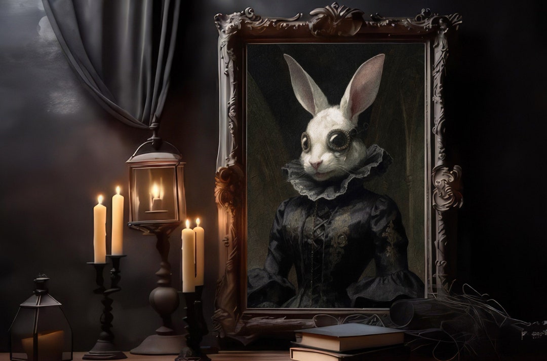Gothic Rabbit Digital Poster, Victorian Rabbit Printable Art, Dark ...