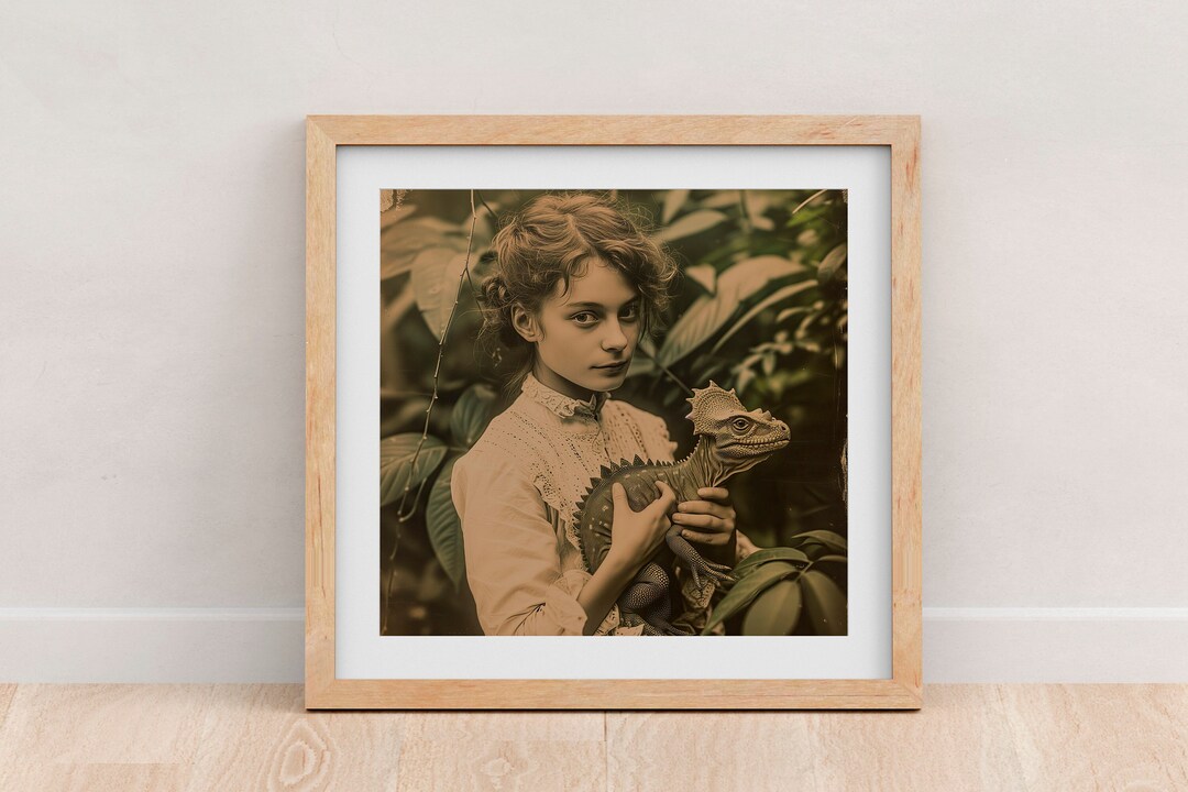 Dinosaur and Girl Art Download, Gothic Jurassic Printable Art, Dark ...