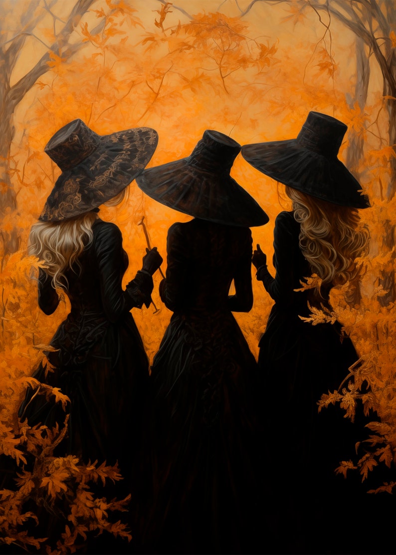Herbst Hexen Coven Kunst, Hexen im Herbst Wald digitale Kunst, Witchy ...