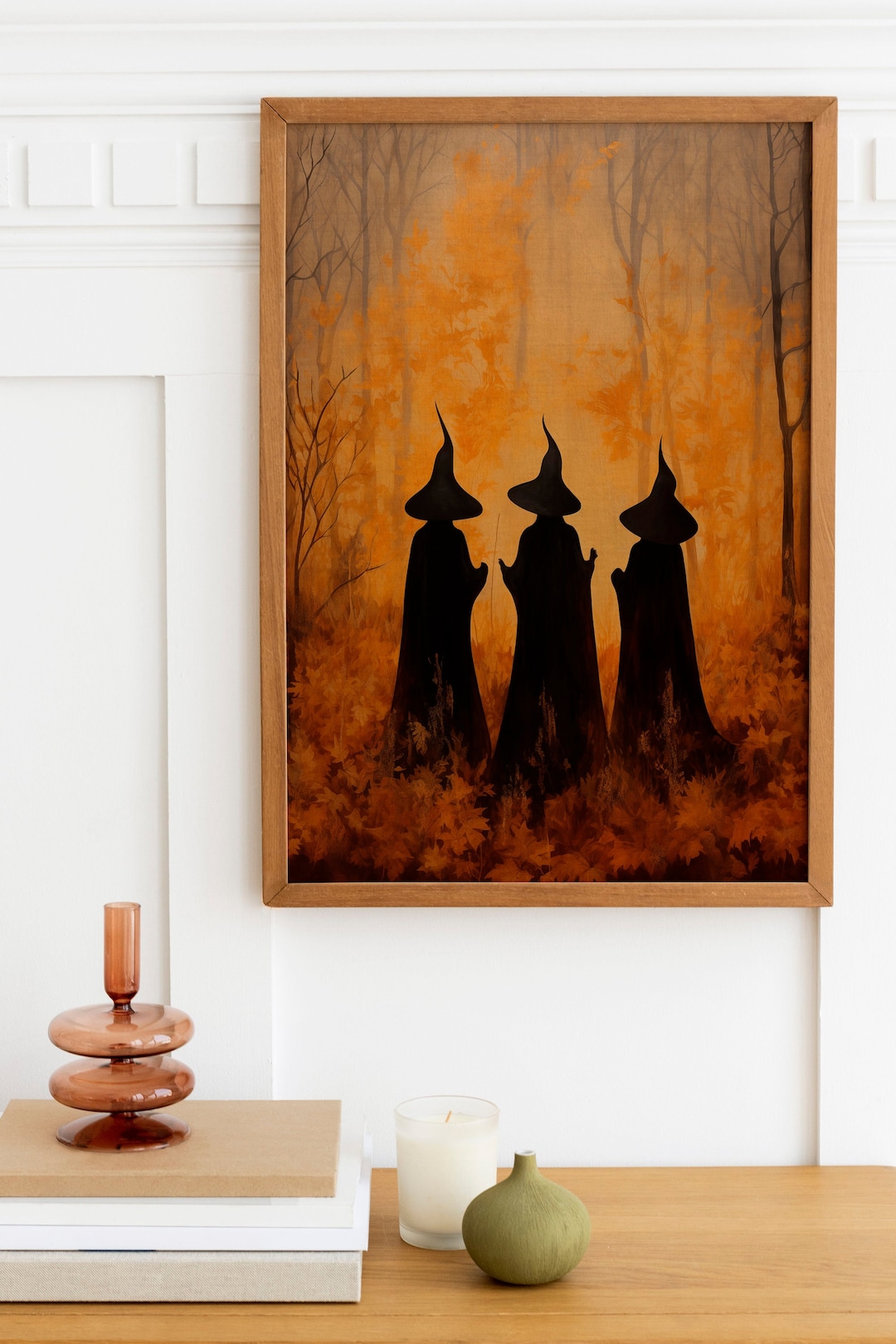 Witches Printable Art, Vintage Fall Wood Witchy Digital Art, Three ...