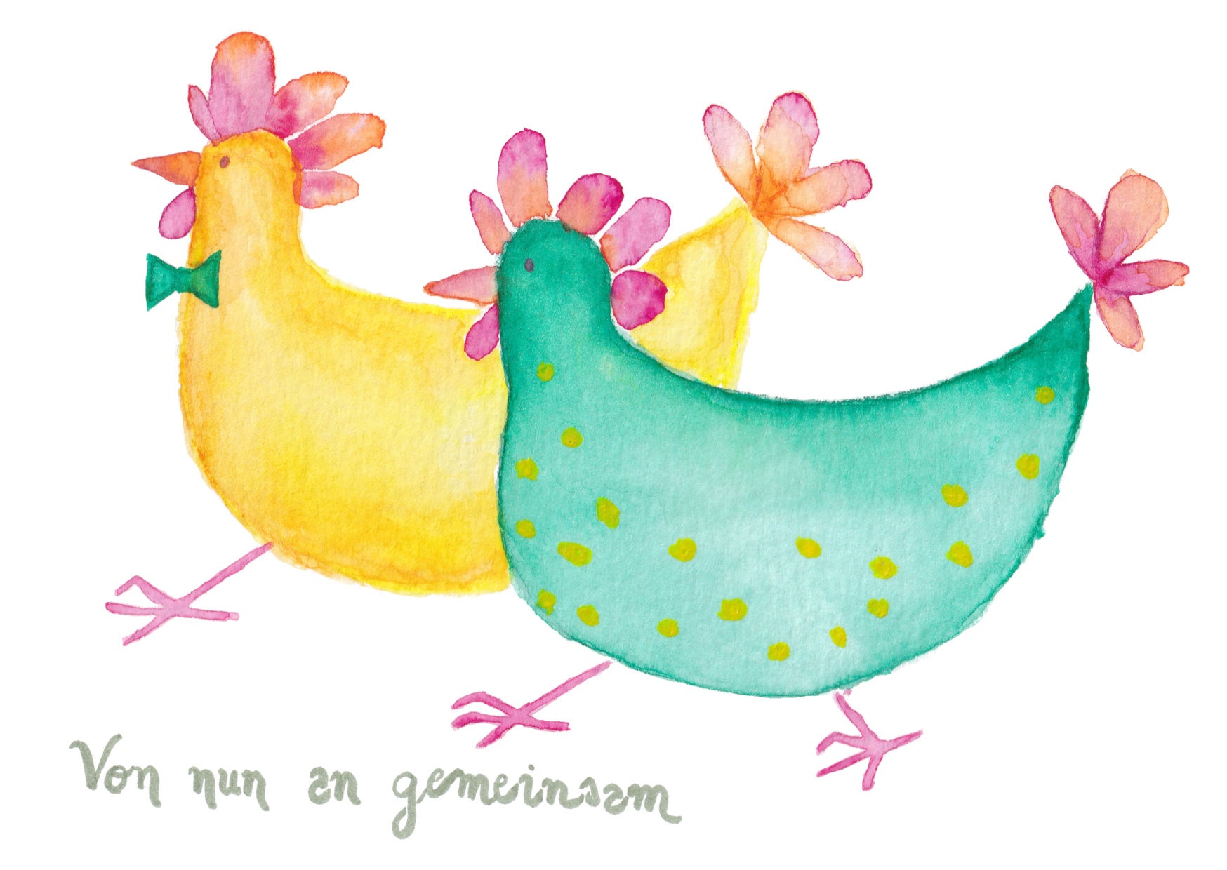 Greeting Card for the Wedding / Anniversary Chickens Together From Now ...