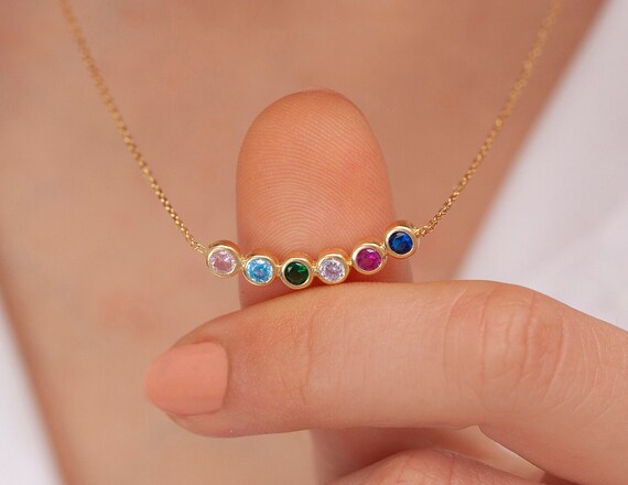 14K Solid Gold Family Birthstone Necklace Family Birthstone Necklace Bridesmaid Gift Birthday Gift Christmas Gift Birthstone Jewelry Etsy