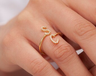 Couple Ring, Gift for Her, Personalized Gift, Initial Two Letter Ring ...