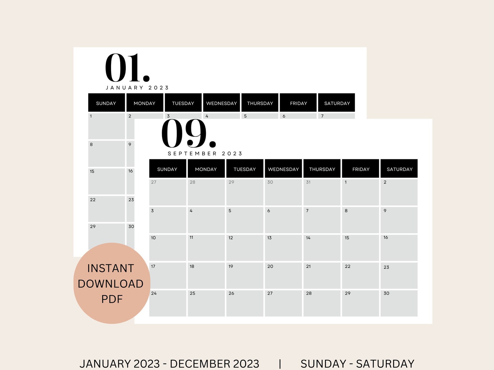 2023 Calendar Printable 2023 Monthly Calendar A4 & Letter Printable ...