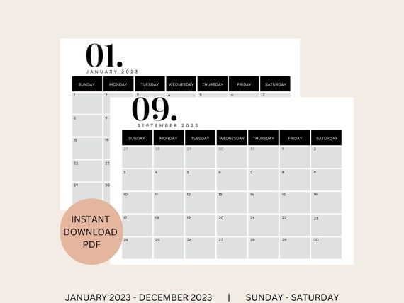 2023 Calendar Printable 2023 Monthly Calendar A4 & Letter - Etsy